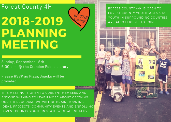 2018 2019 Forest County 4 H Planning Meeting Extension Forest County